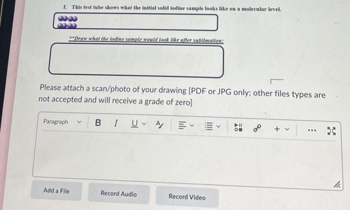 Solved f. This test tube shows what the initial solid iodine | Chegg.com