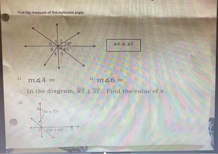 Solved Find the measure of the indicated angle. 46≅45 | Chegg.com