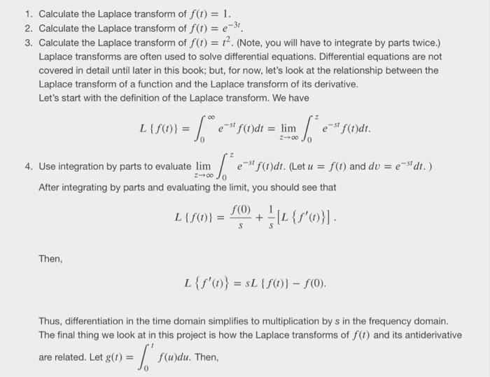 Solved STUDENT PROJECT Laplace Transforms In the last few | Chegg.com
