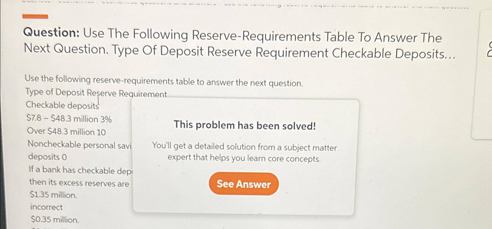 Solved Question: Use The Following Reserve-Requirements | Chegg.com