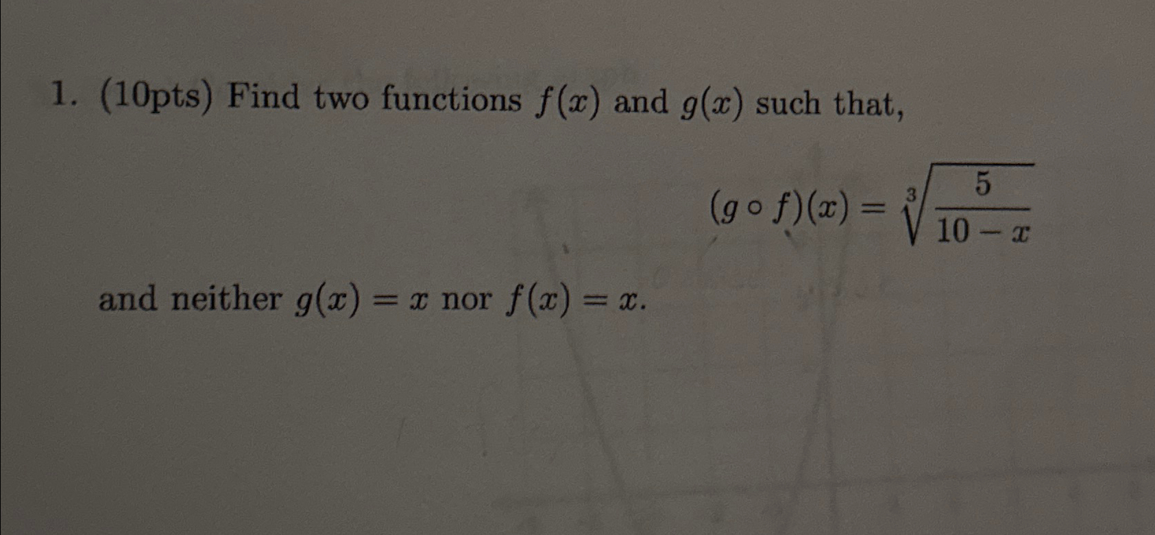 Solved (10pts) ﻿Find two functions f(x) ﻿and g(x) ﻿such | Chegg.com