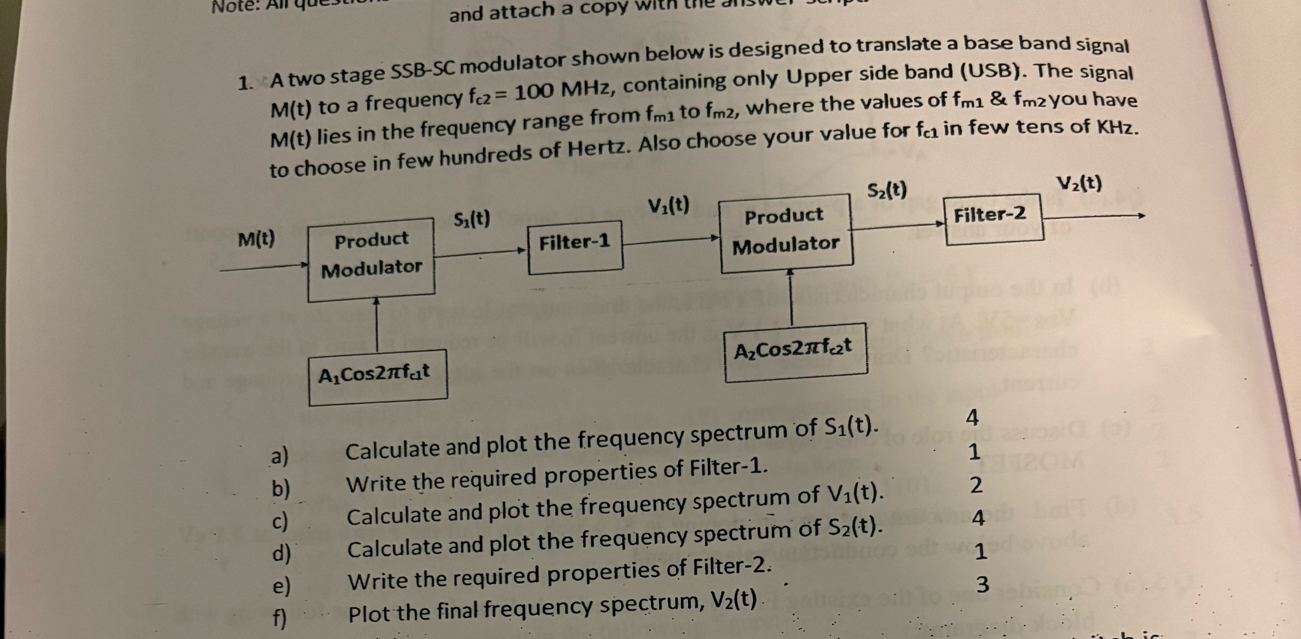 A two stage SSB-SC modulator shown below is designed | Chegg.com