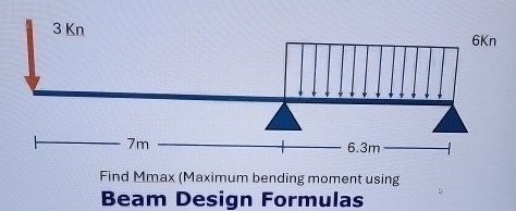 [Solved]: Find Mmax (Maximum bending moment using Beam Desi