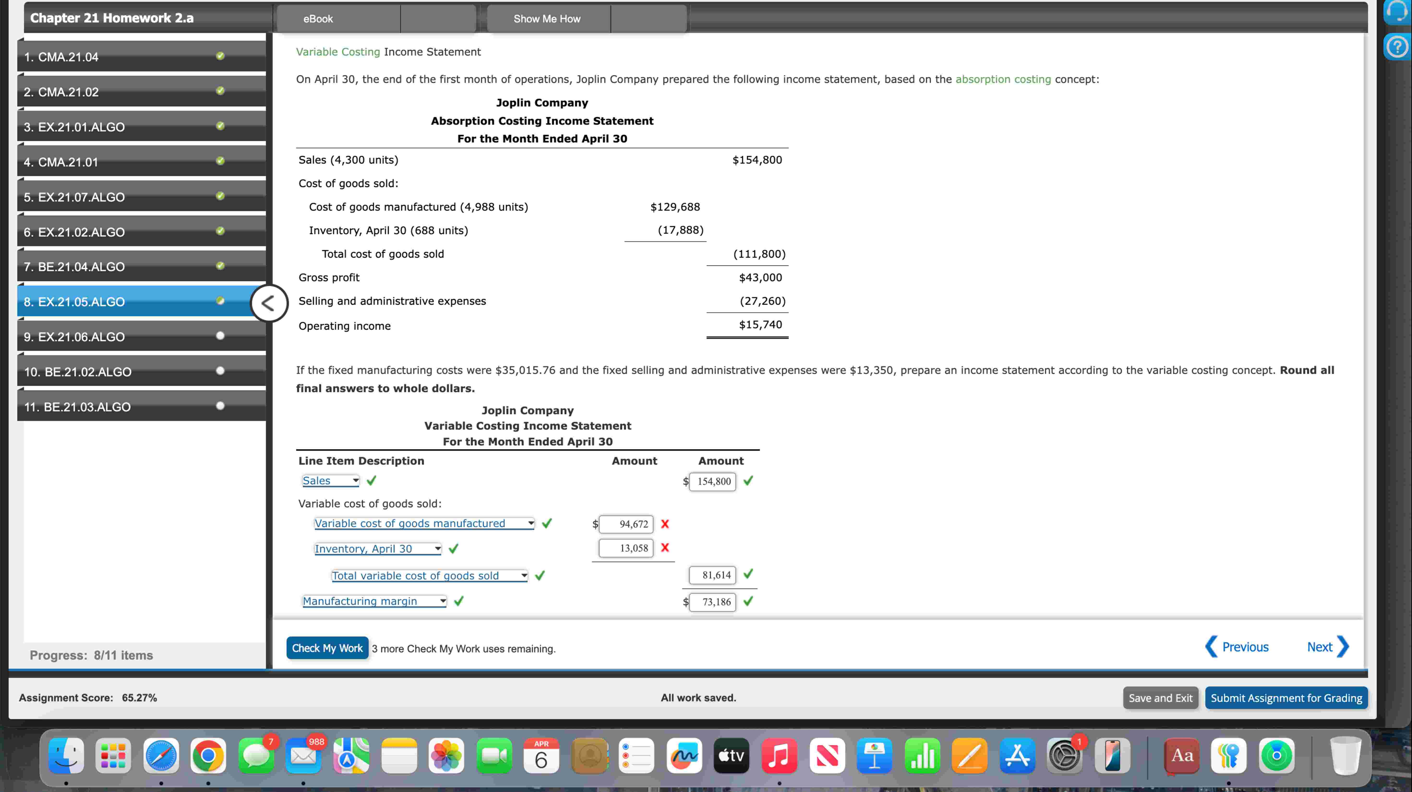 Solved Variable Costing Income Statement On April 30, ﻿the | Chegg.com