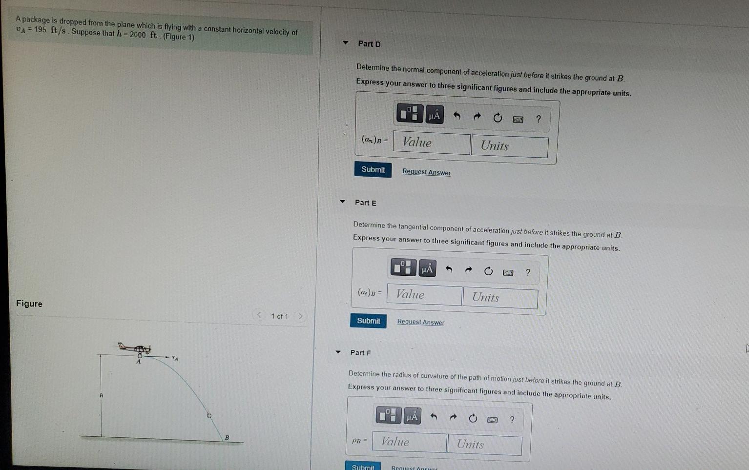 Solved A package is dropped from the plane which is flying | Chegg.com