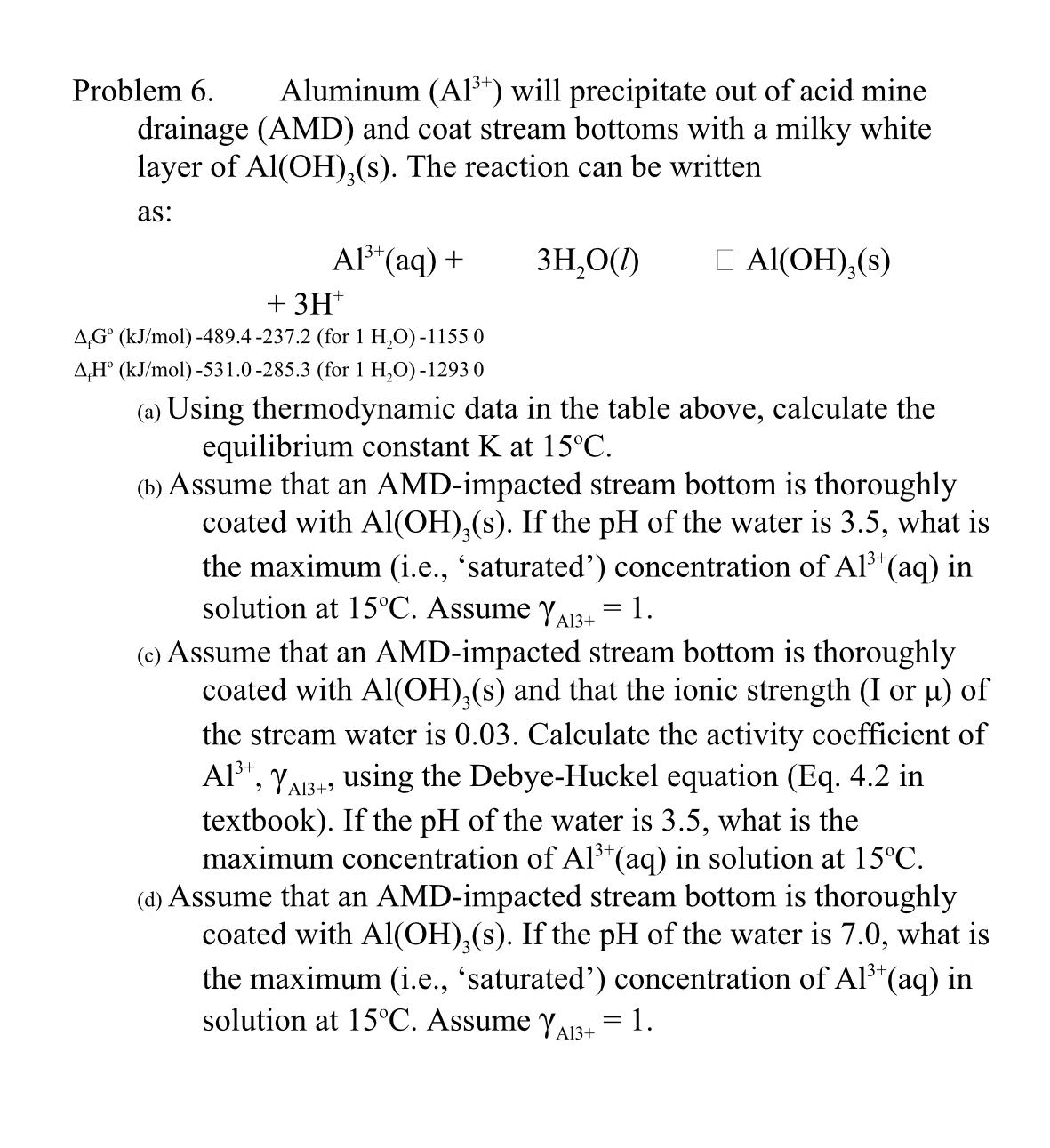 Solved Problem 6. ﻿Aluminum (Al3+) ﻿will precipitate out of | Chegg.com