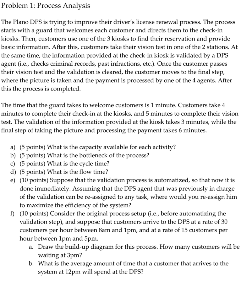 Solved Problem 1: Process Analysis The Plano DPS is trying | Chegg.com