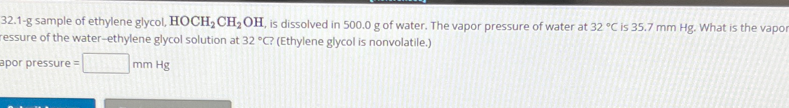 Solved 32.1-g sample of ethylene glycol, HOCH_(2)CH_(2)OH, | Chegg.com