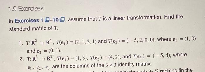 Solved 1.9 Exercises In Exercises 1 ㅁ- 10 므, assume that T | Chegg.com