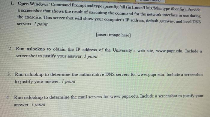 Solved 1. Open Windows' Command Prompt and type ipconfig | Chegg.com