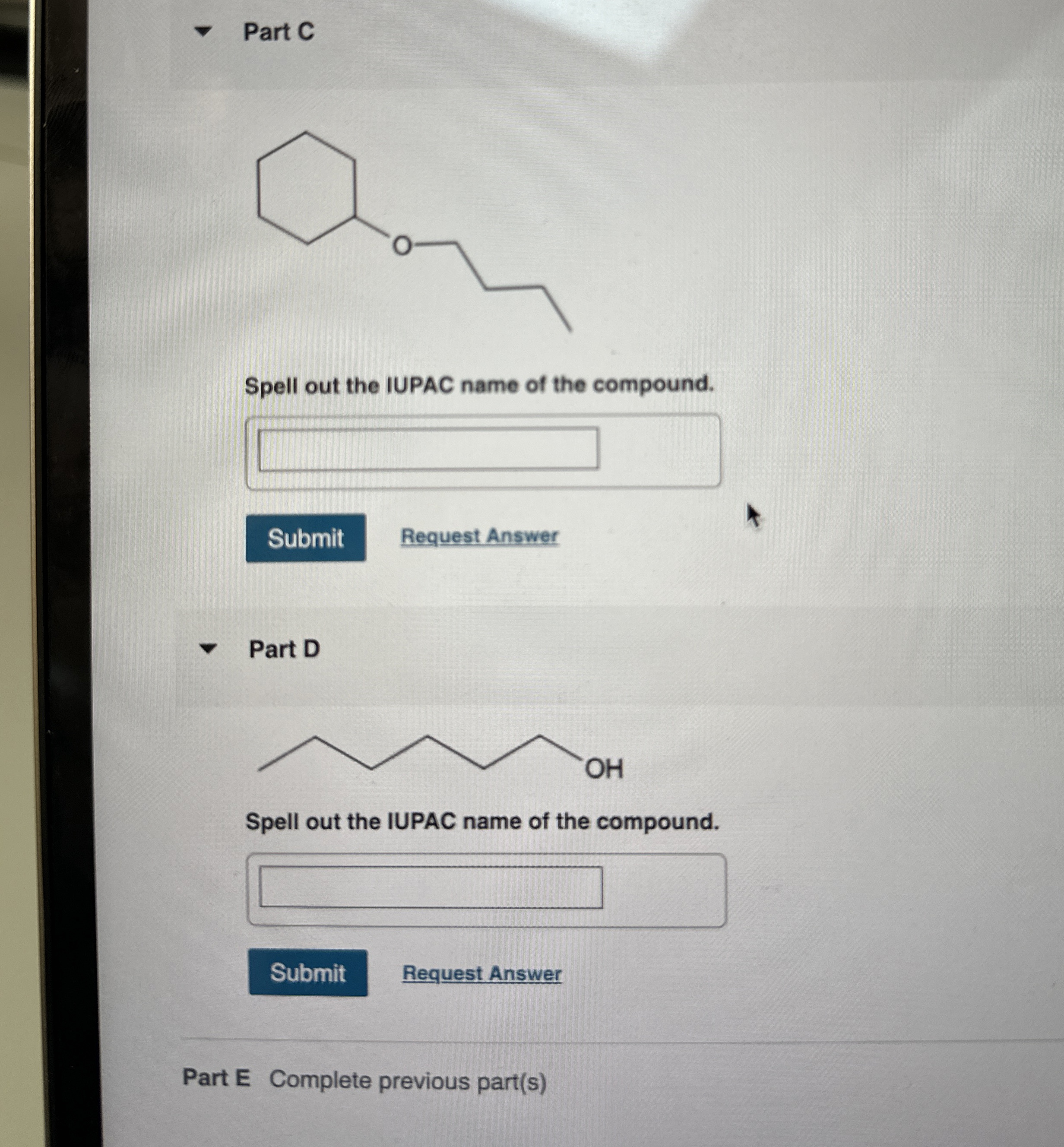 Solved Part CSpell out the IUPAC name of the compound. | Chegg.com