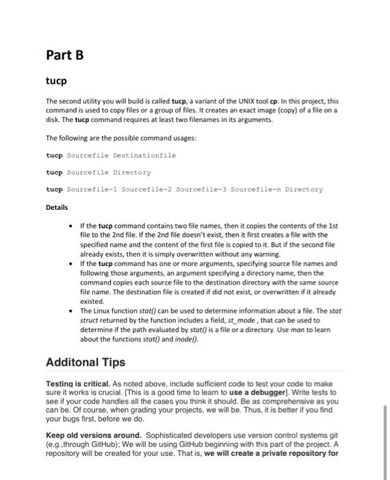Solved Part B tucp The second utility you will build is | Chegg.com