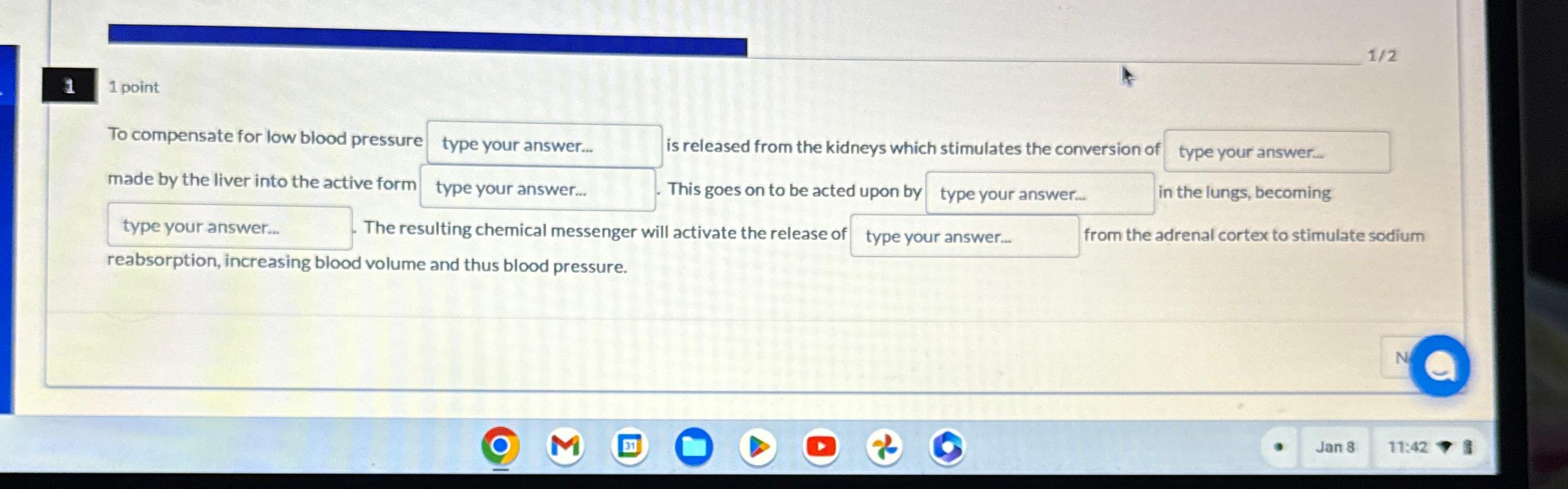 Solved 11 ﻿point12To compensate for low blood pressure is | Chegg.com