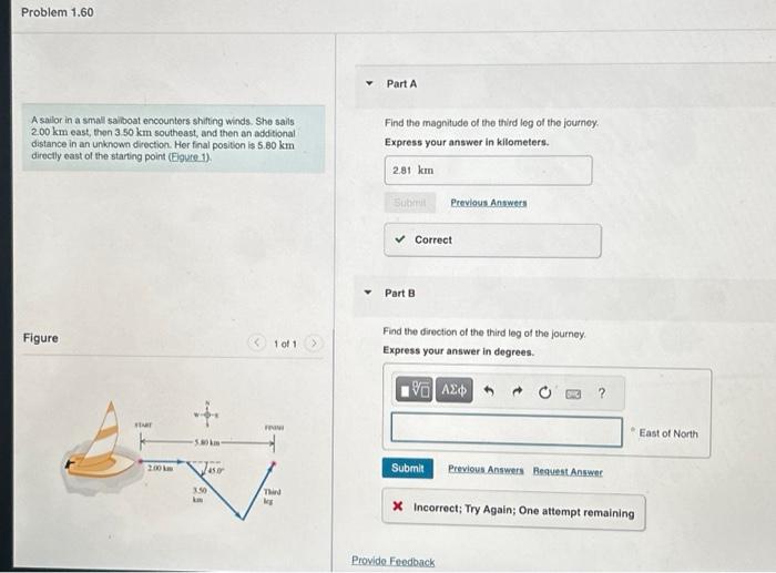 Solved Problem 1.60 A sailor in a small sailboat encounters | Chegg.com
