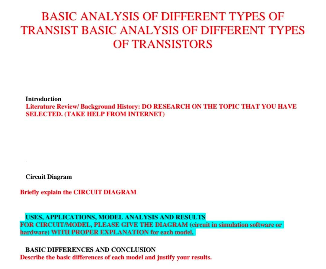 Solved BASIC ANALYSIS OF DIFFERENT TYPES OF TRANSIST BASIC | Chegg.com