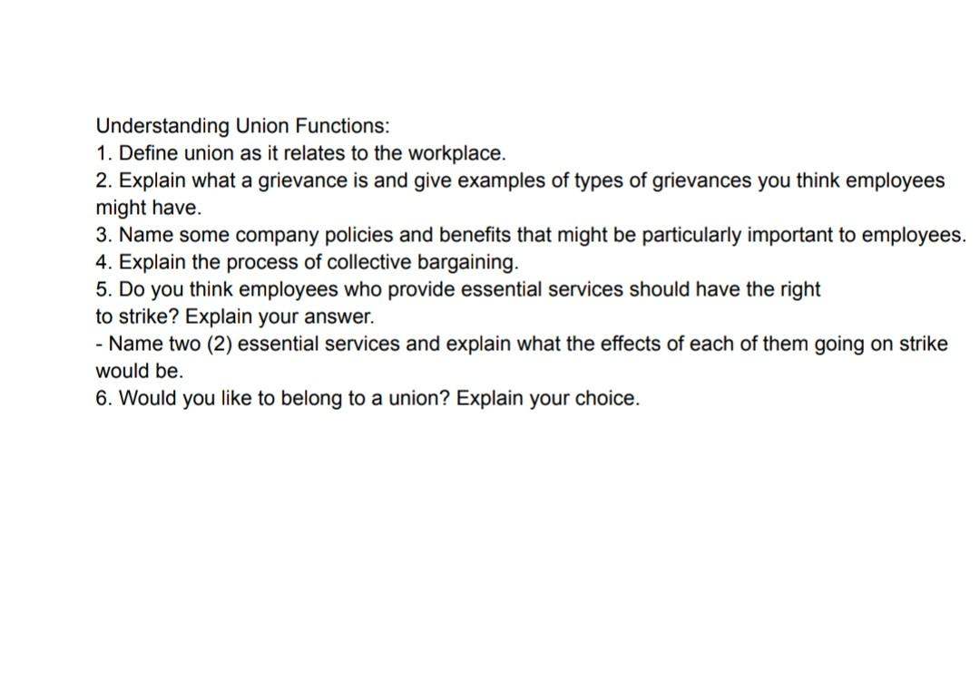 Solved Understanding Union Functions: 1. Define union as it | Chegg.com