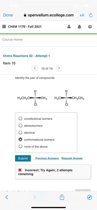 Solved Done openvellum.ecollege.com АА С E CHEM 1170 - Fall | Chegg.com