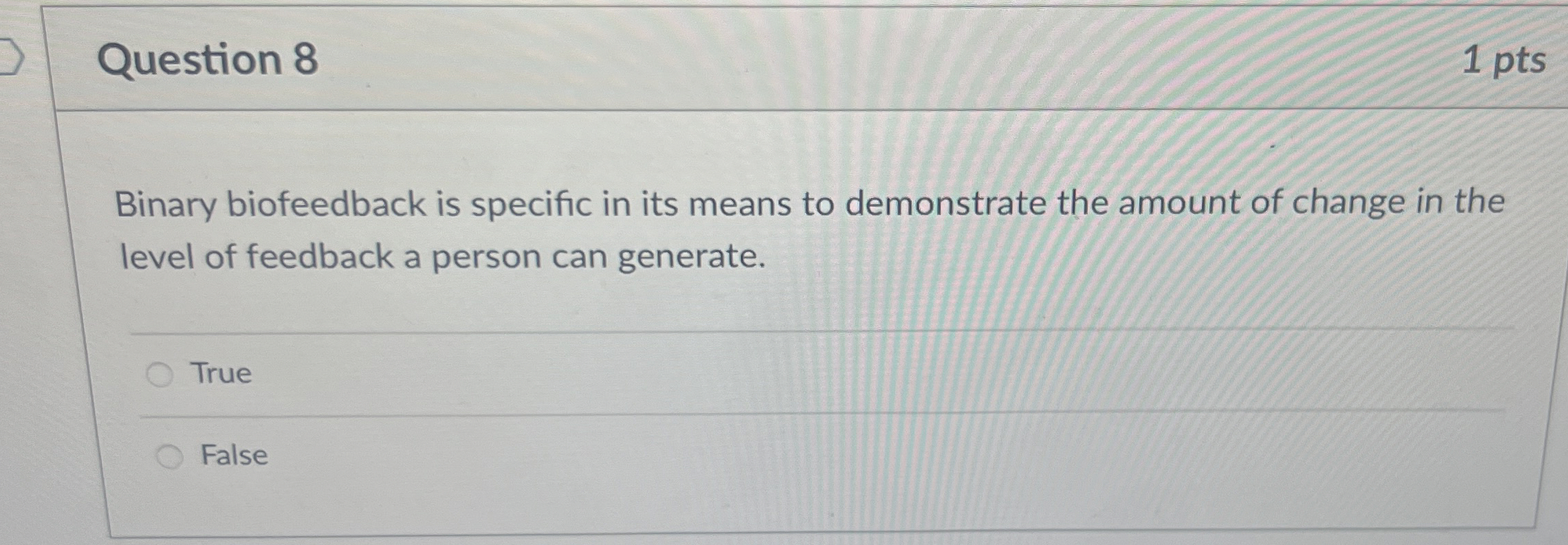 Solved Question 81 ﻿ptsBinary biofeedback is specific in its | Chegg.com