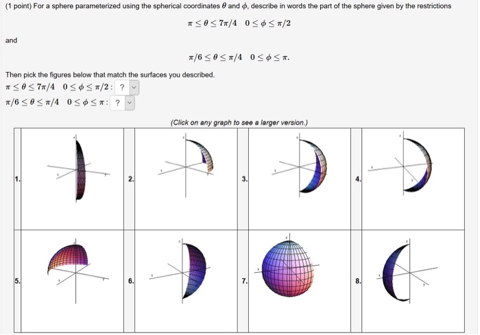 Solved (1 point) For a sphere parameterized using the | Chegg.com
