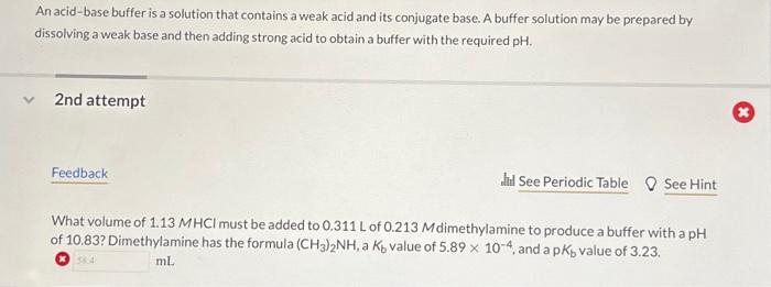 Solved An acid-base buffer is a solution that contains a | Chegg.com