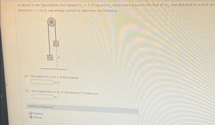 Solved As shown in the figure below, two masses m1=5.70 kg | Chegg.com