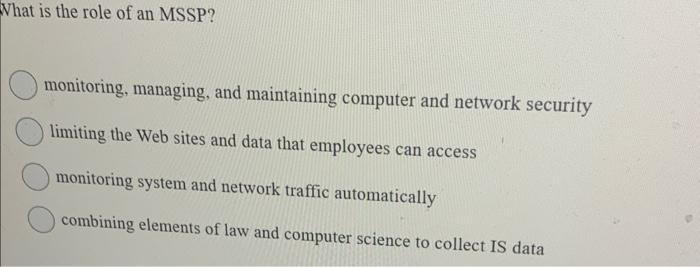Solved What is the role of an MSSP? monitoring, managing, | Chegg.com