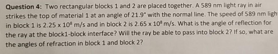 Solved Question 4: Two rectangular blocks 1 and 2 are placed | Chegg.com