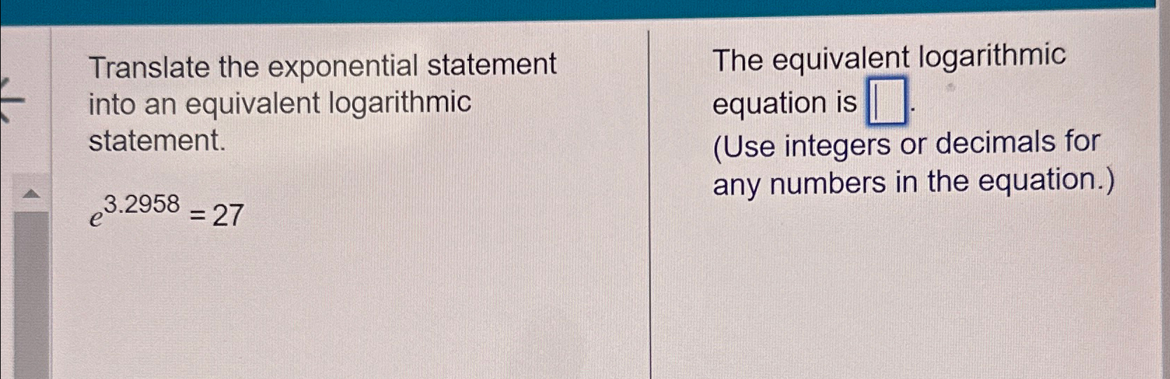 Solved Translate the exponential statement into an | Chegg.com