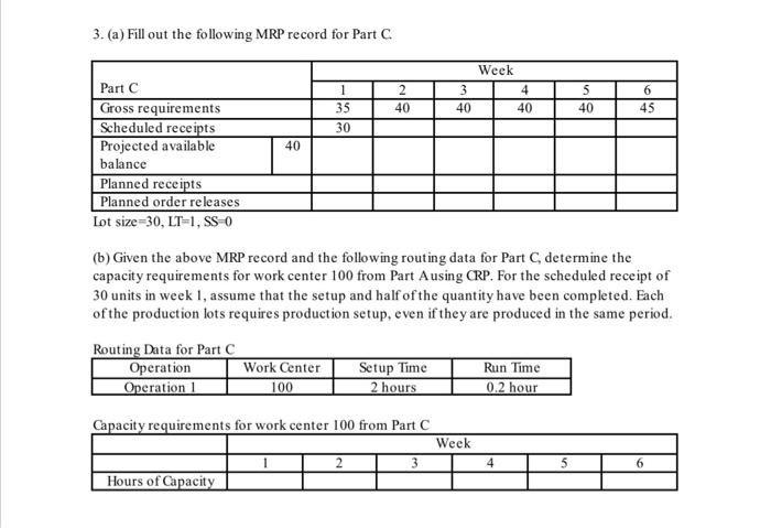 Solved 3. (a) Fill out the following MRP record for Part C 1 | Chegg.com