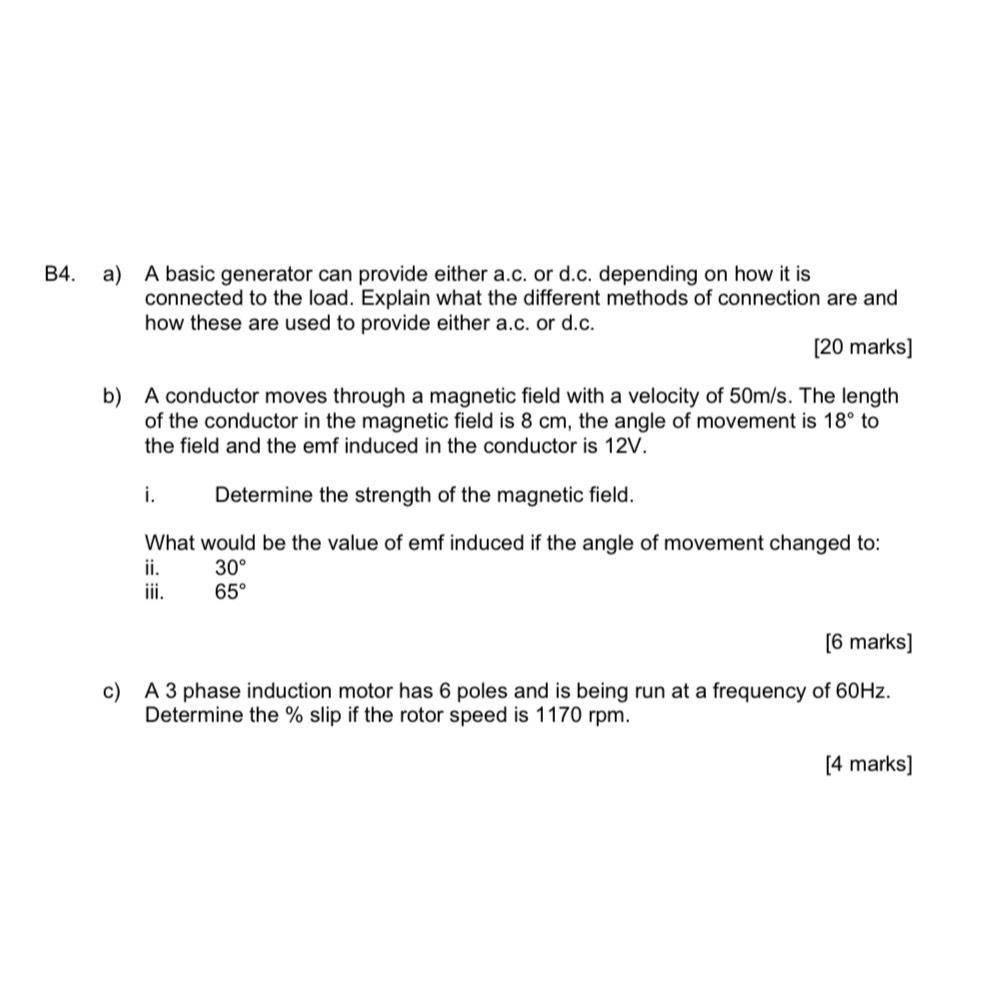 Solved B4. ﻿a) ﻿A basic generator can provide either a.c. | Chegg.com