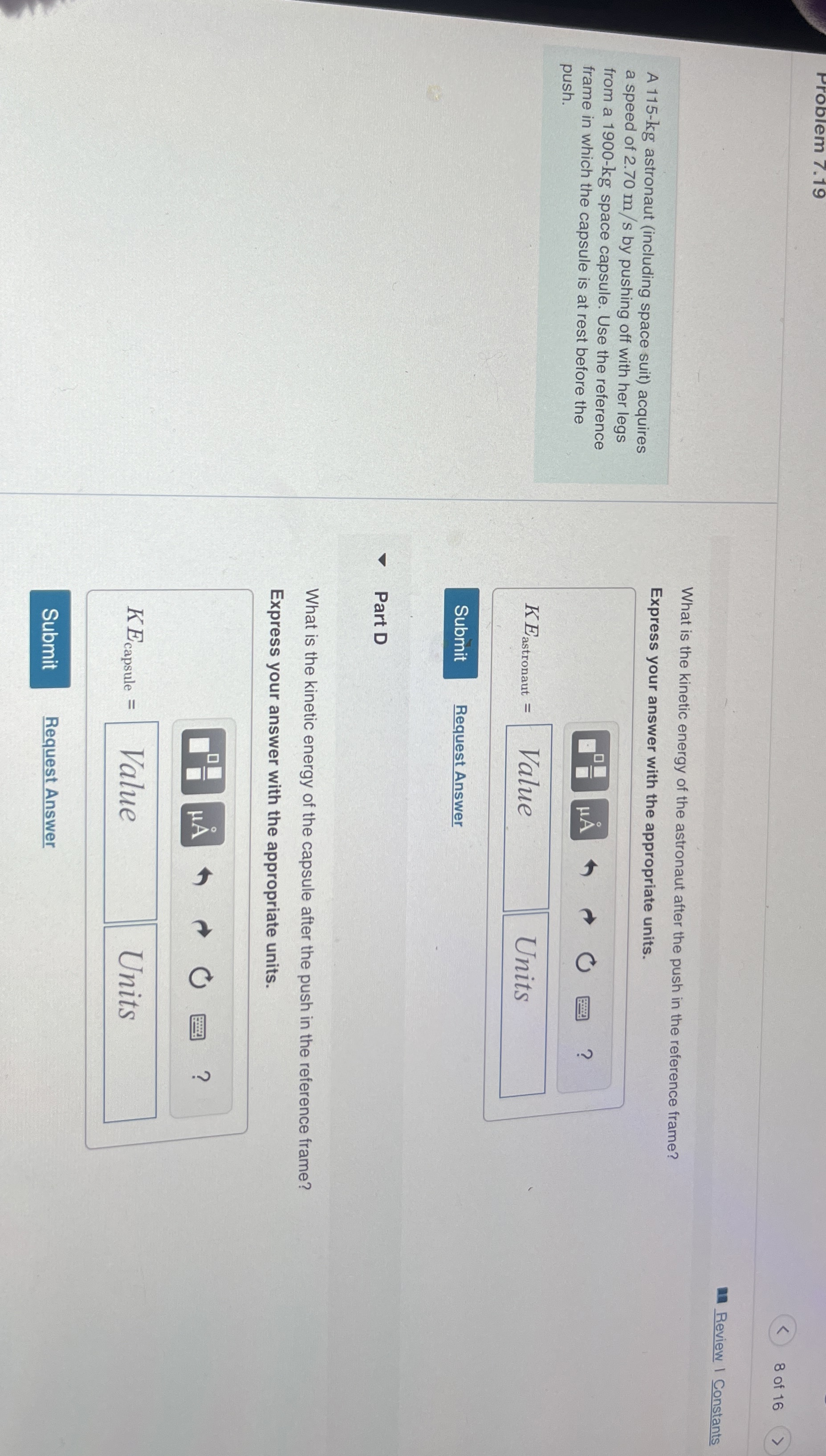 Solved Problem 7.19 8 of 16 Review Constants A 115-kg | Chegg.com
