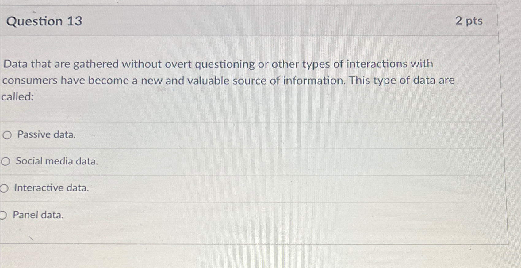 Solved Question 132 ﻿ptsData that are gathered without overt | Chegg.com