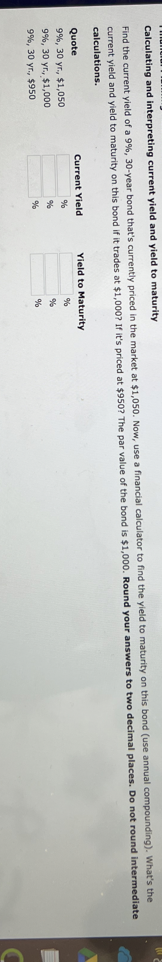 Solved Calculating and interpreting current yield and yield | Chegg.com