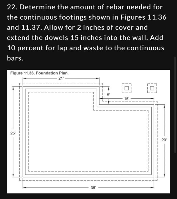 Solved 22. Determine the amount of rebar needed for the | Chegg.com