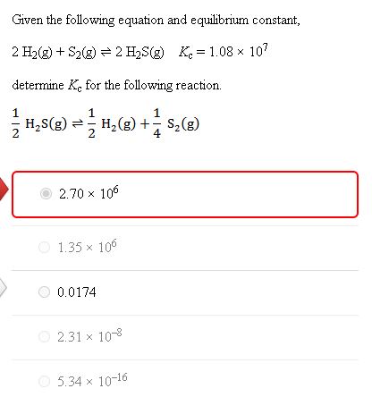 Solved Given the following equation and equilibrium | Chegg.com