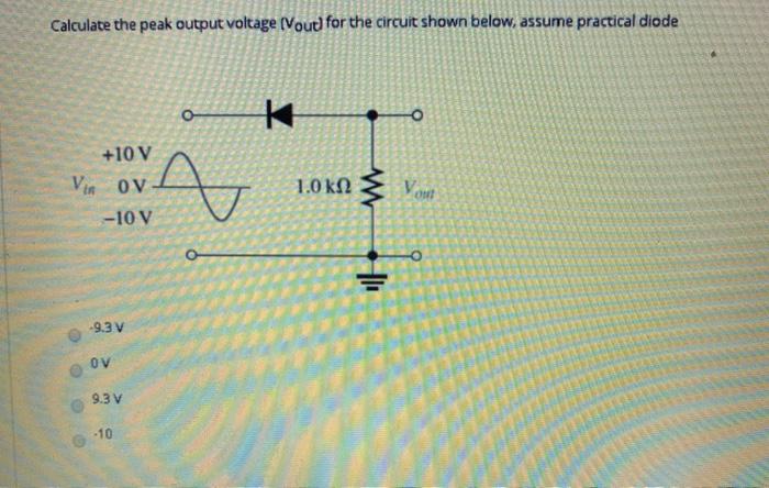 Solved Calculate the peak output voltage (Vout for the | Chegg.com