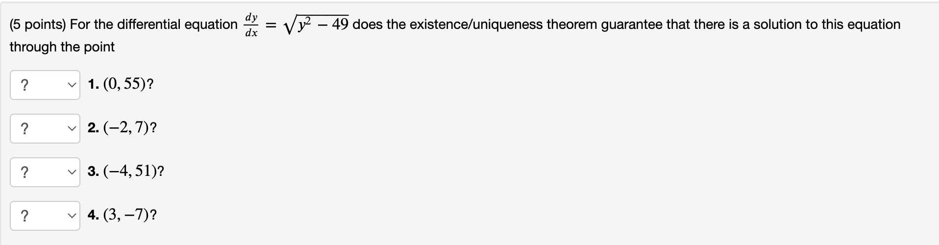 Solved (5 ﻿points) ﻿For the differential equation | Chegg.com