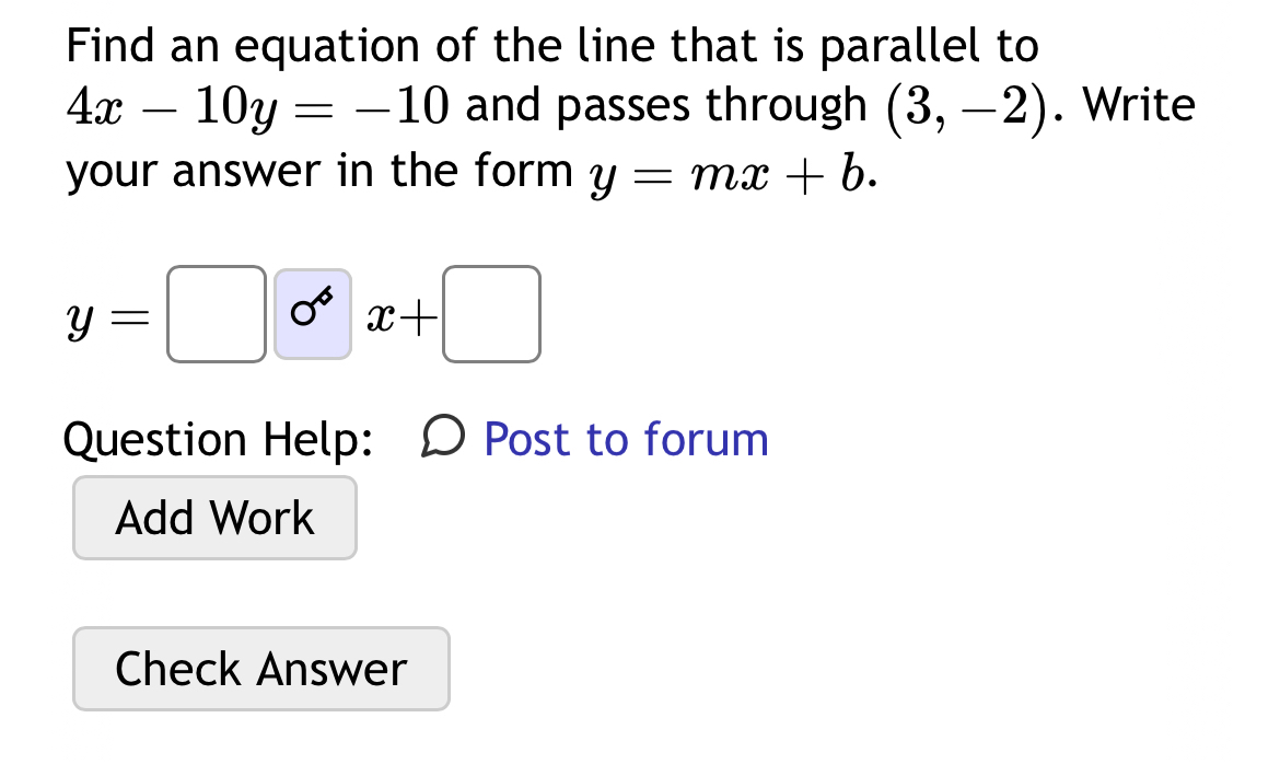 Solved Find an equation of the line that is parallel to | Chegg.com