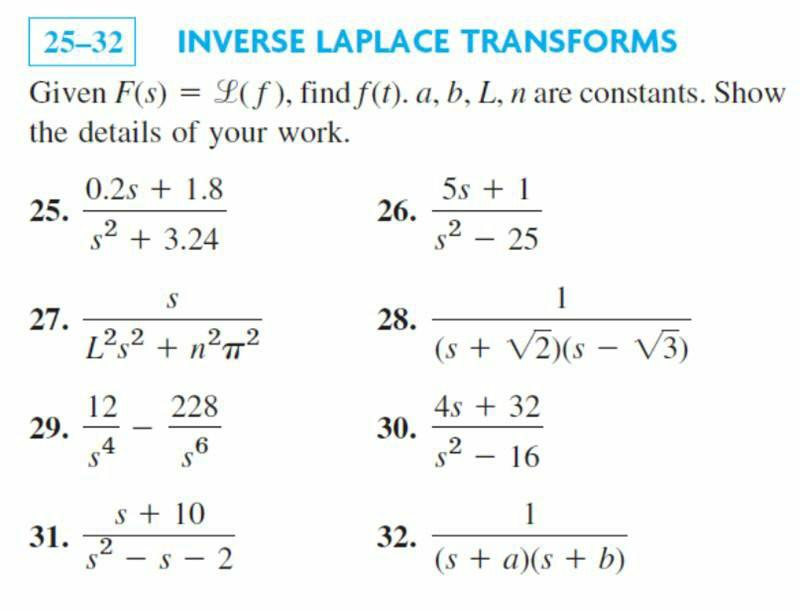 Solved 25-32 INVERSE LAPLACE TRANSFORMS Given F(s) = L(ƒ), | Chegg.com