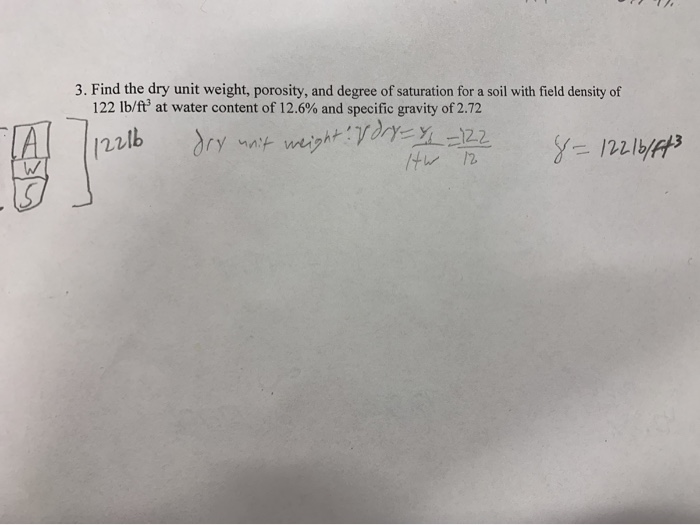 Solved 3. Find the dry unit weight, porosity, and degree of | Chegg.com