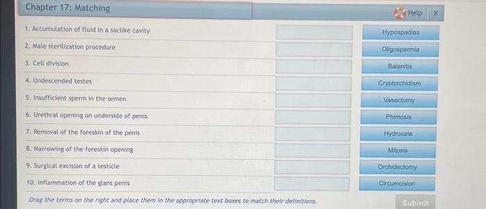 Solved Chapter 17: Matching 1. Accumulation of fluid in a | Chegg.com
