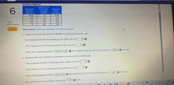 Solved Poliution Cleanun. Instructions: Eriter your answers | Chegg.com