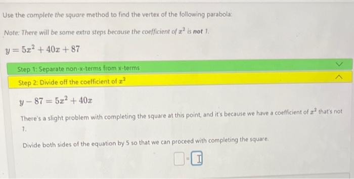 Solved Use the complete the square method to find the vertex | Chegg.com