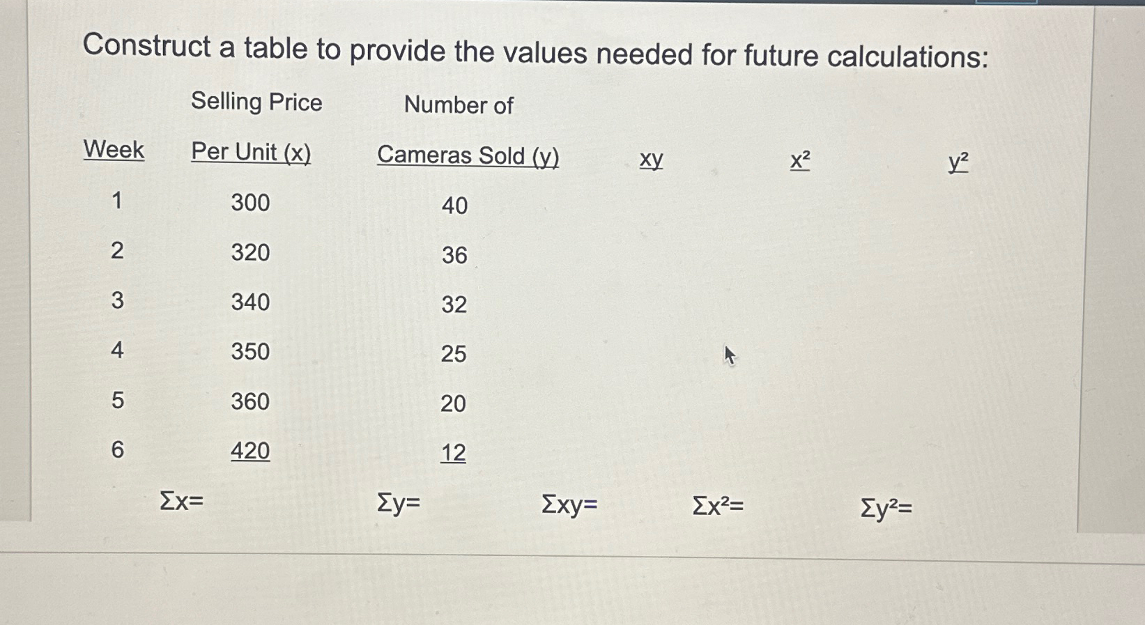 Construct a table to provide the values needed for | Chegg.com