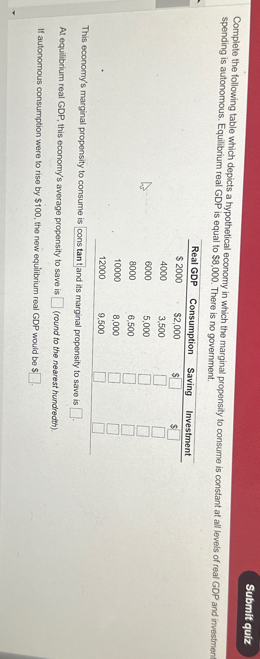 Solved Complete the following table which depicts a | Chegg.com