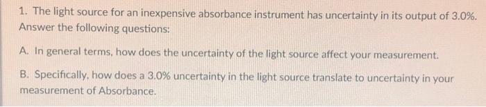 1. The light source for an inexpensive absorbance | Chegg.com