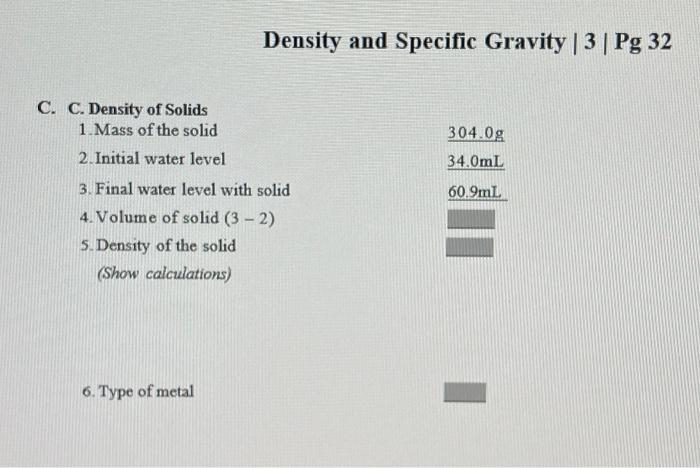 Solved Density and Specific Gravi B. Specific Gravity How do | Chegg.com