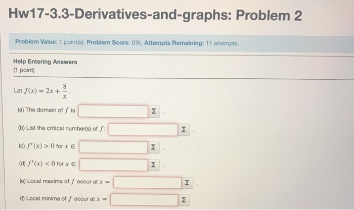Solved Hw17-3.3-Derivatives-and-graphs: Problem 2 Problem | Chegg.com