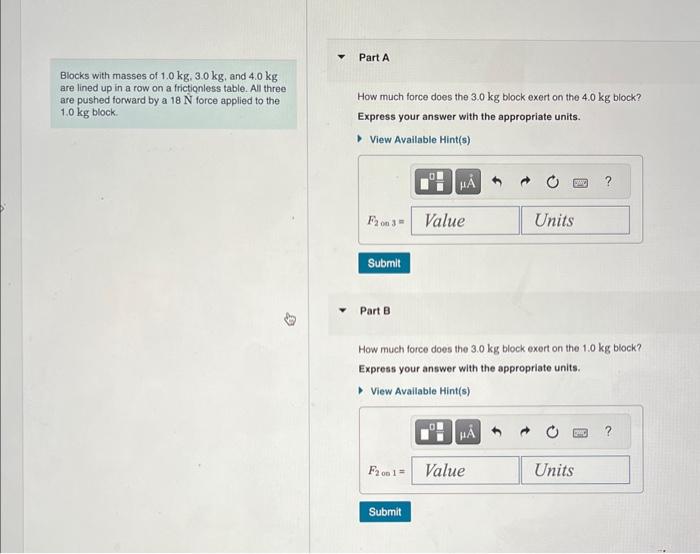 Solved Blocks with masses of 1.0 kg,3.0 kg, and 4.0 kg are | Chegg.com
