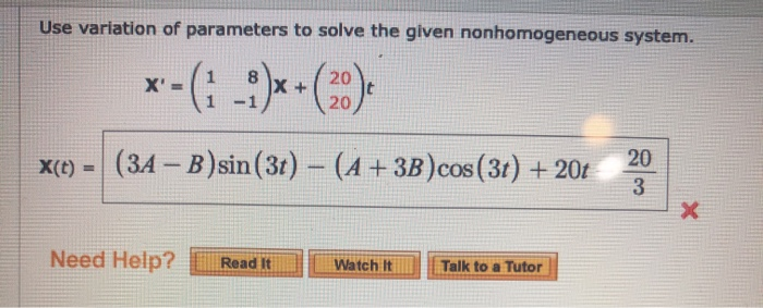 Solved Use variation of parameters to solve the given | Chegg.com